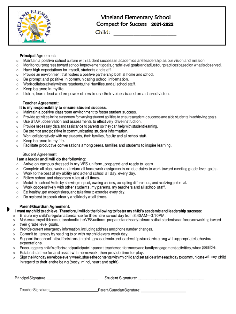 Fillable Online Principal Agreement: o Maintain a positive school ...