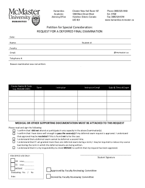 Fillable Online humadvising humanities mcmaster Petition for Special Consideration: REQUEST FOR ...