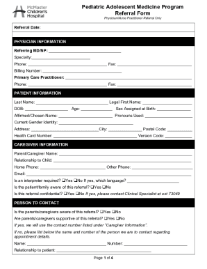 Fillable Online Pediatric Adolescent Medicine Program Referral Form Fax ...
