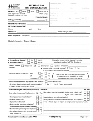 Fillable Online REQUEST FOR MRI CONSULTATION - Hamilton Health Sciences ...