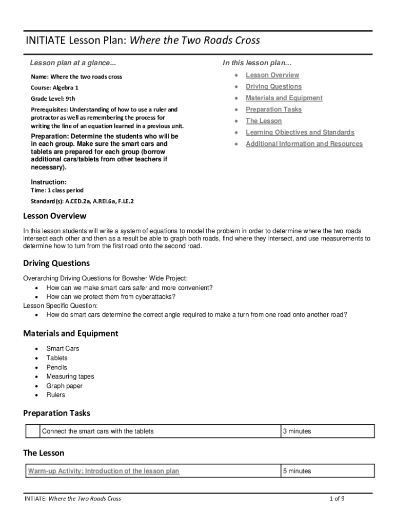 Fillable Online INITIATE Lesson Plan: Where the Two Roads Cross Fax ...