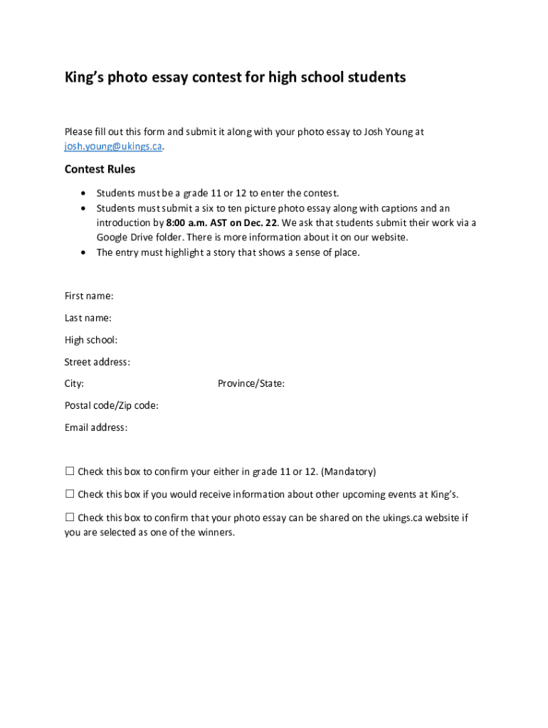 Fillable Online Photo essay contest submission form Fax Email Print ...