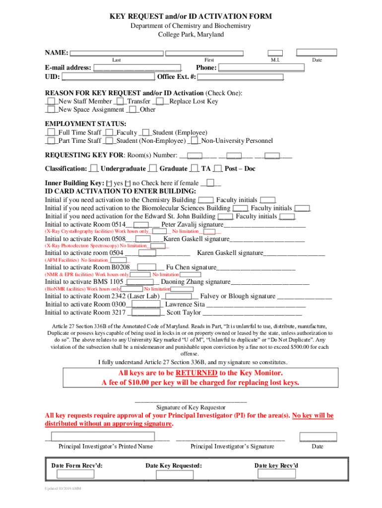 Fillable Online blog umd KEY REQUEST and/or ID ACTIVATION FORM ...