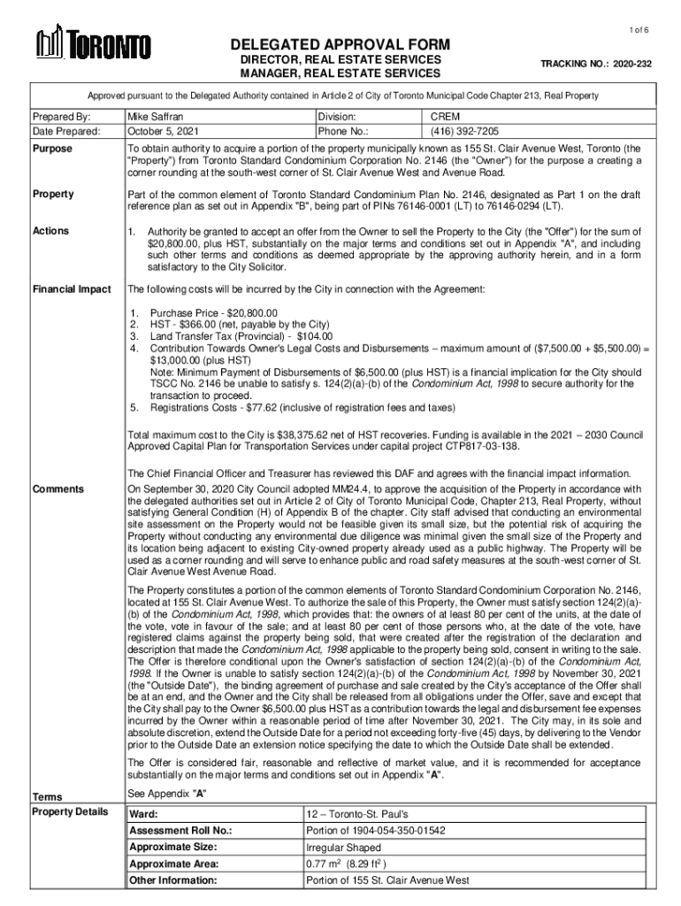 Fillable Online To obtain authority to acquire a portion of the property municipally known as ...