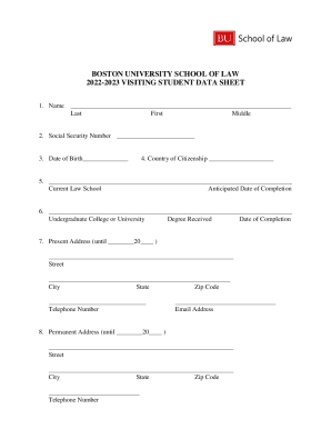 Fillable Online VISITING STUDENT DATA SHEET Fax Email Print - pdfFiller