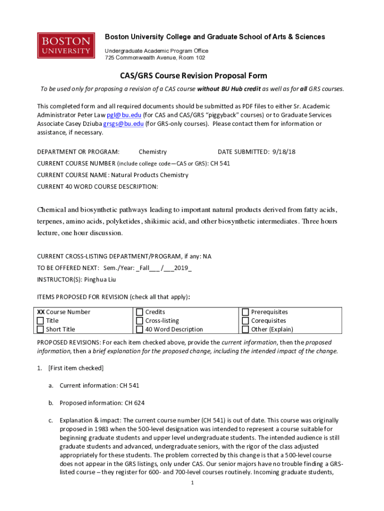 Fillable Online CAS/GRS Course Revision Proposal Form - Boston ...