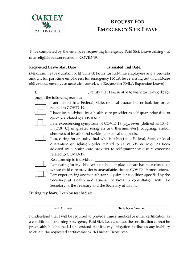 Fillable Online REQUEST FOR EMERGENCY SICK LEAVE Fax Email Print ...