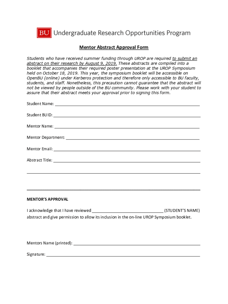 Fillable Online UROP Mentor Abstract Approval Form Fax Email Print - pdfFiller