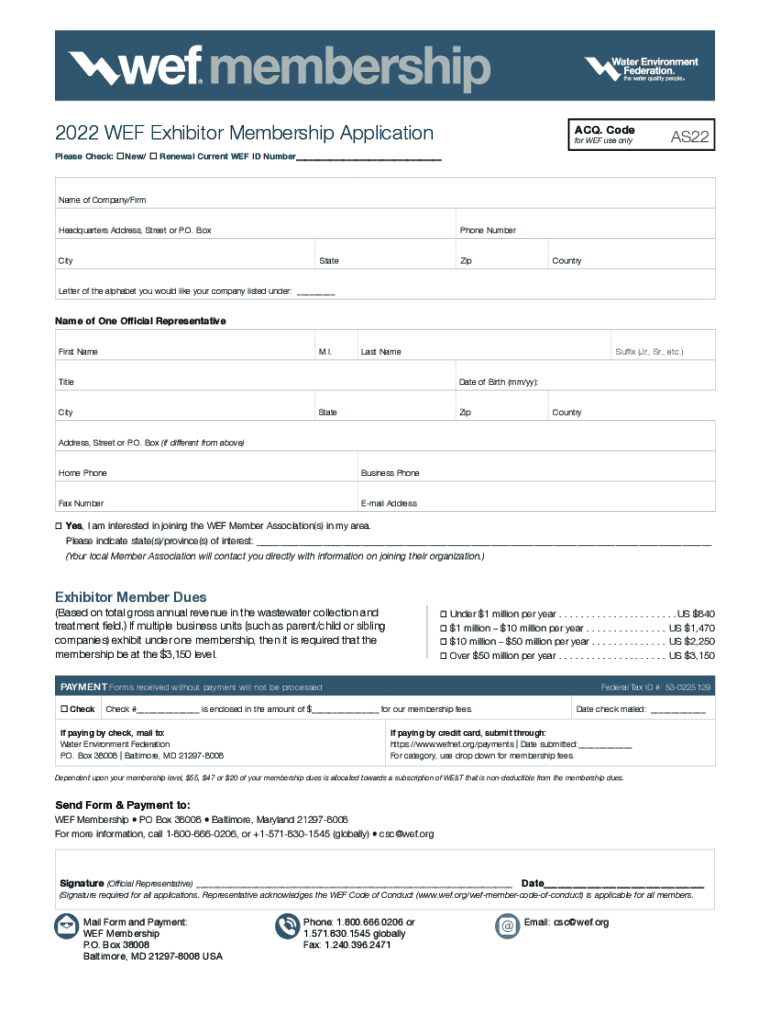 Fillable Online Join WEF or Renew Your Membership - Water Environment ...