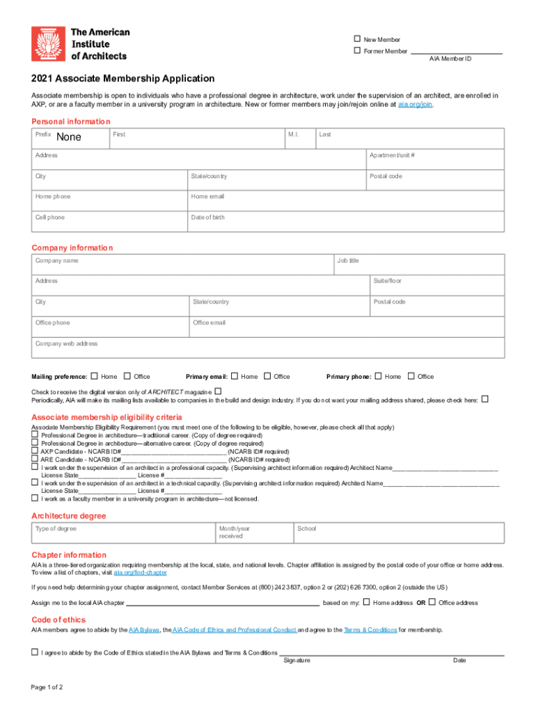 Fillable Online 202 Associate Membership Application - AIA Professional Fax Email Print - pdfFiller