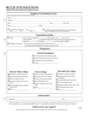 Fillable Online Employee Contribution Form - Riverside Community College District Fax Email ...