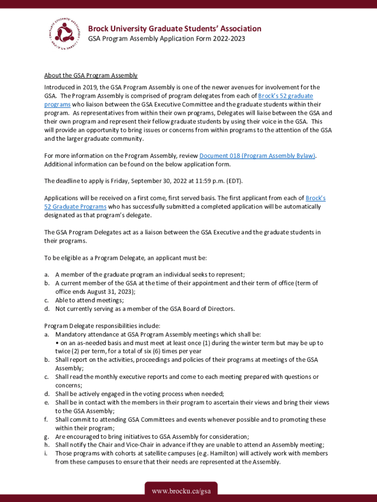 Fillable Online GSA Program Assembly Application Form 2022-2023 Fax ...