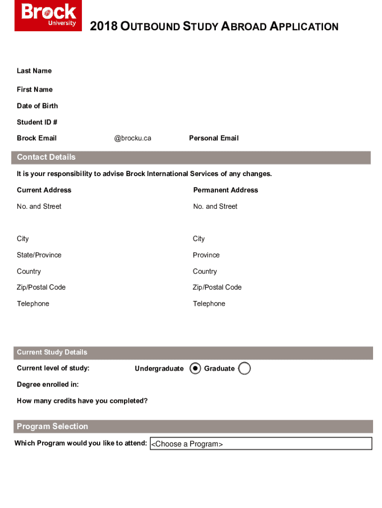 Fillable Online 2018 OUTBOUND STUDY ABROAD APPLICATION Fax Email Print ...