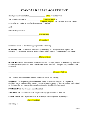 Free Standard Residential Lease Agreement Template Doc Template | pdfFiller