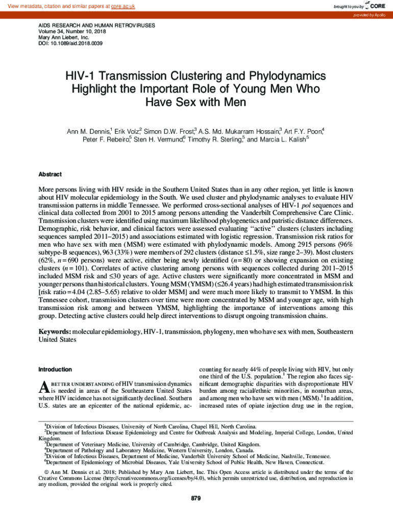 Fillable Online HIV-1 Transmission Clustering and Phylodynamics ...
