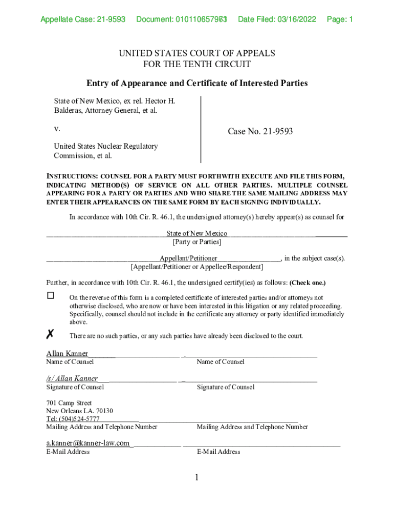 Fillable Online 3-16-22 Entry of Appearance and Certificate of ...
