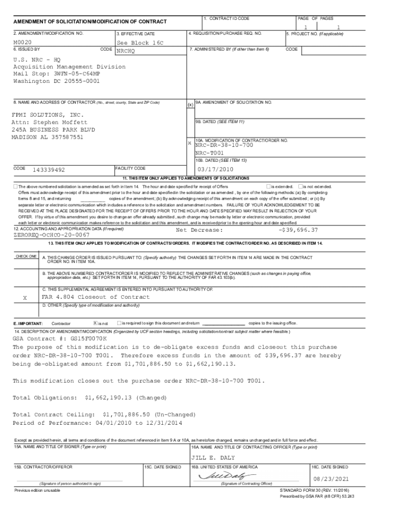 Fillable Online www.gsa.govcdnstaticSF30-16b11. CONTRACT ID CODE ...