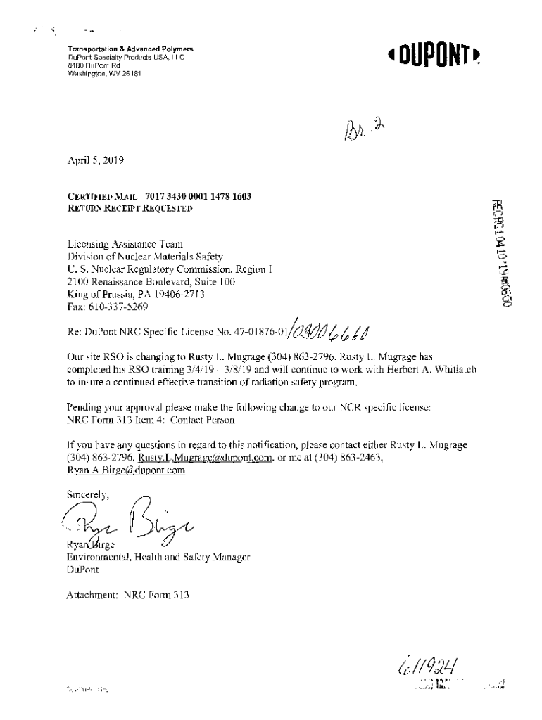 Fillable Online DuPont Specialty Products USA, LLC; Amendment Request ...