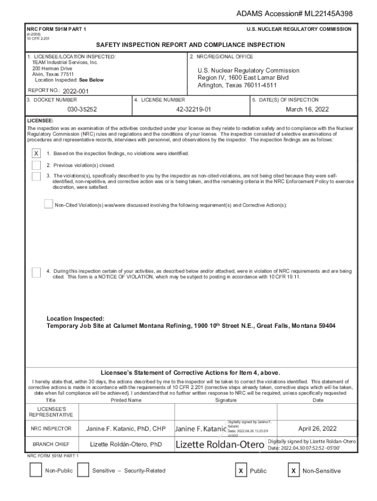 Fillable Online www.nrc.govdocsML2214NRC FORM 591M PART 1 U.S. NUCLEAR ...