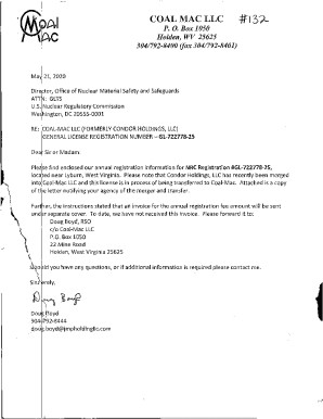 Fillable Online COAL MAC LLC - Nuclear Regulatory Commission Fax Email ...