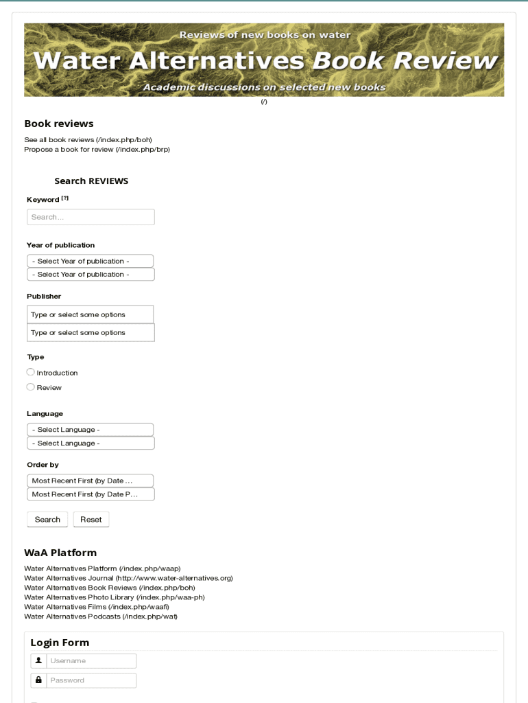 Fillable Online Book reviews WaA Platform Login Form Fax Email Print ...