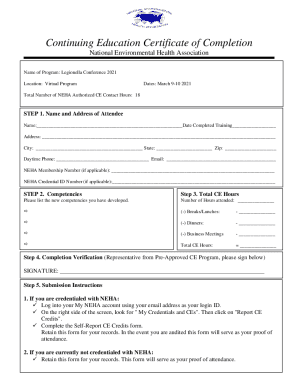Fillable Online Continuing Education Certificate of Completion - NEHA ...