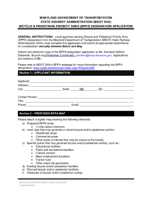 Fillable Online MDOT SHA BPPA Application Form. Bicycle and Pedestrian ...