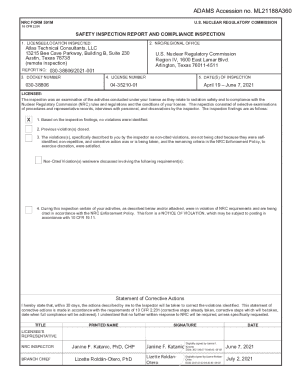 Fillable Online NRC Inspection Report 030-38806/2021-001; NRC Form 591M ...
