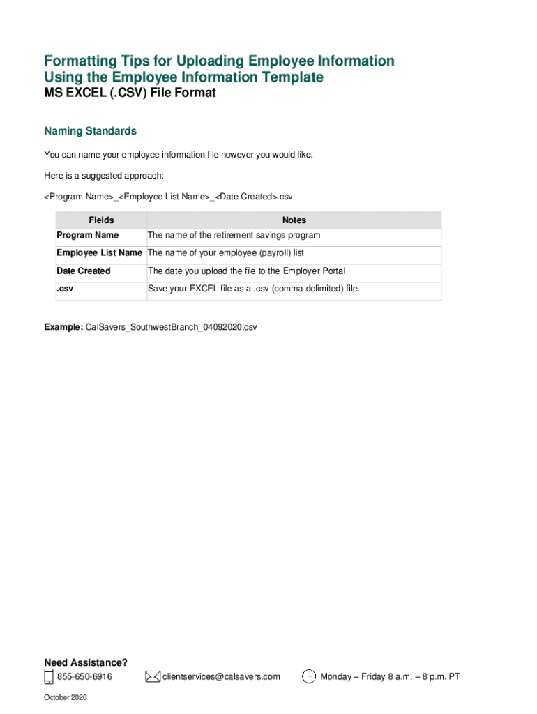 Fillable Online Formatting Tips for Uploading Employee Information Using the Employee ... Fax ...