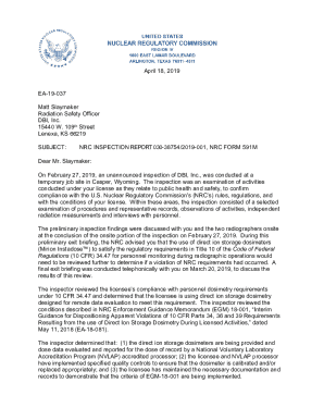 Fillable Online DBI, Inc.; NRC Inspection Report 030-38754/2019-001 ...