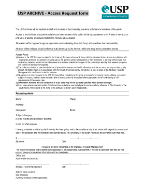 Fillable Online USP ARCHIVE - Access Request form Fax Email Print ...