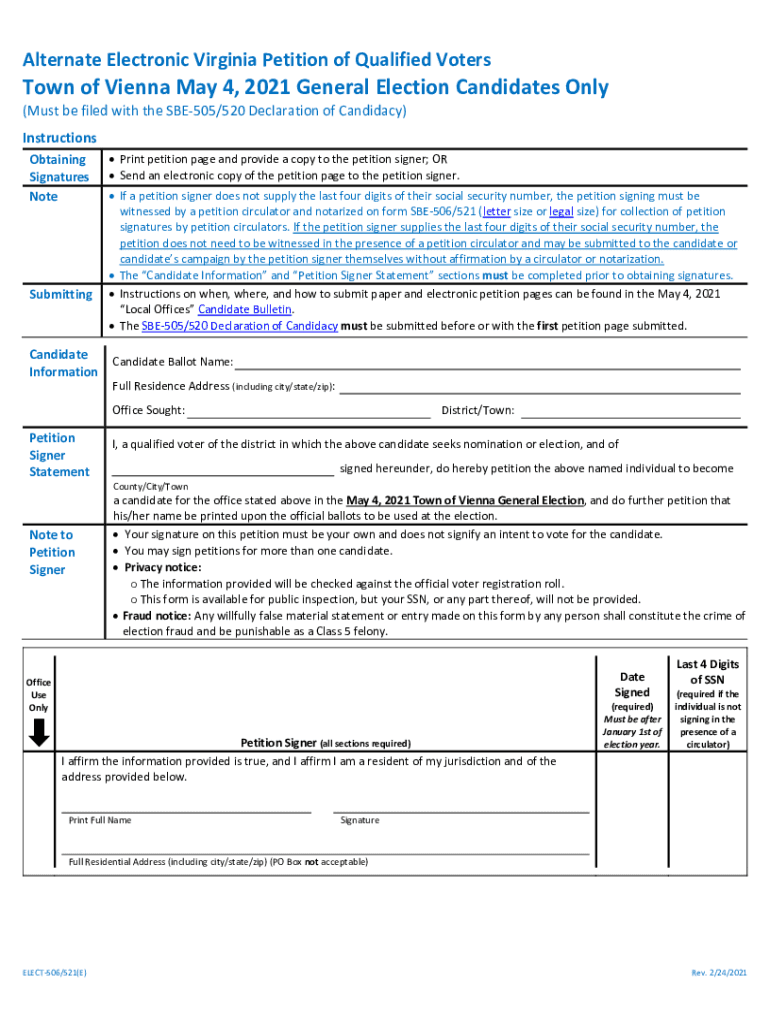 Fillable Online Alternate Electronic Virginia Petition of Qualified ...