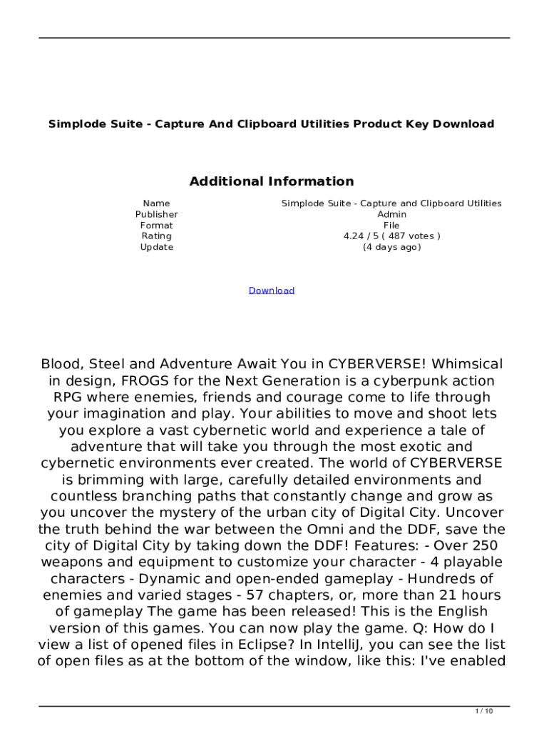 Fillable Online Simplode Suite - Capture And Clipboard Utilities Product Key Download Fax Email ...