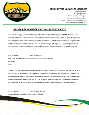 Fillable Online mfma treasury gov MUNICIPAL MANAGER'S QUALITY ...