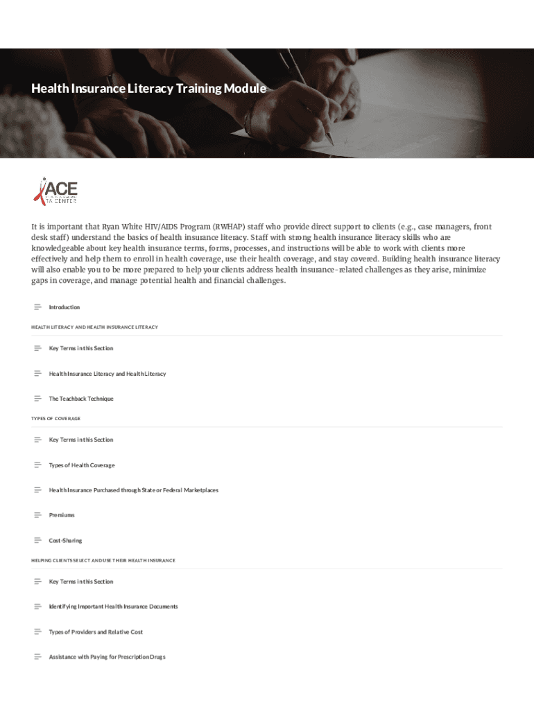 Fillable Online ACE Health Insurance Literacy Training Module ...