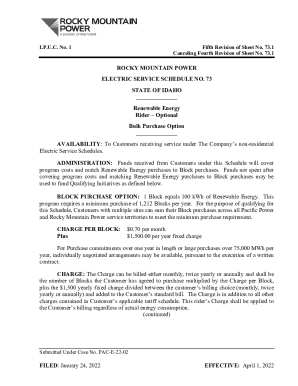 Fillable Online Eleventh Revision of Sheet No. 1.1 ROCKY MOUNTAIN POWER ...