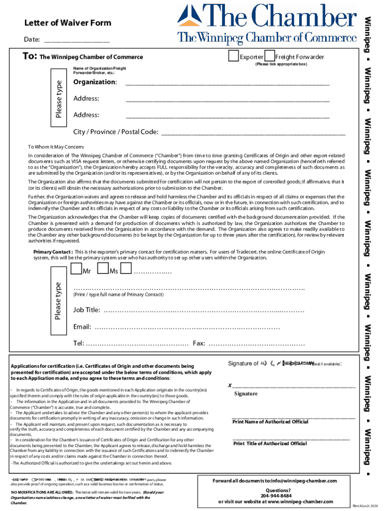 Fillable Online Letter of Waiver Fax Email Print - pdfFiller