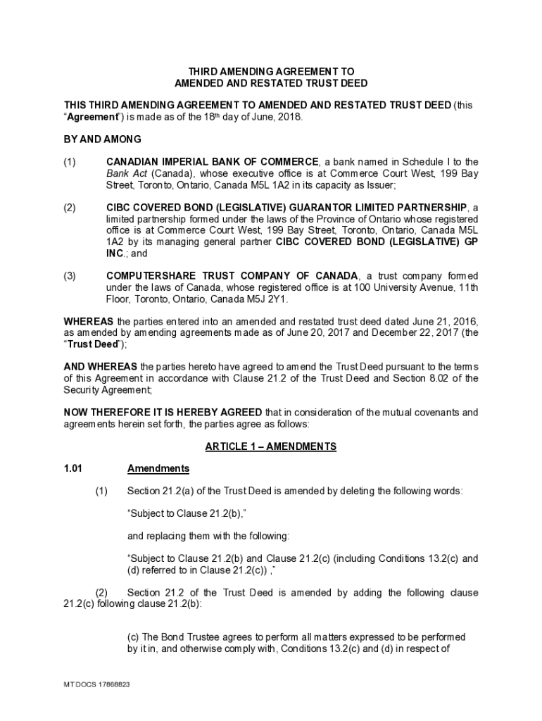 Fillable Online www.bmo.comirfilesAMENDING AGREEMENT TO THIRD AMENDED ...