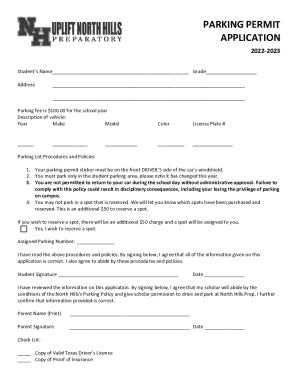Fillable Online PARKING PERMIT APPLICATION Fax Email Print - pdfFiller