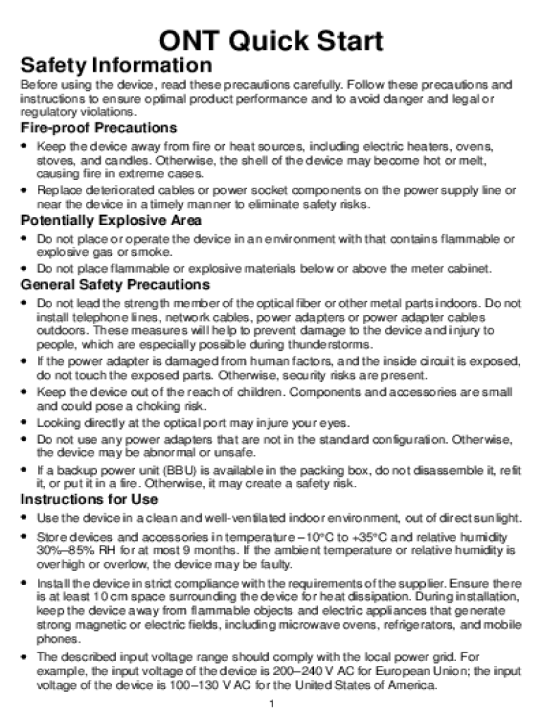 Fillable Online Gateway ONT Quick Start 13PDFWireless LanWireless ...