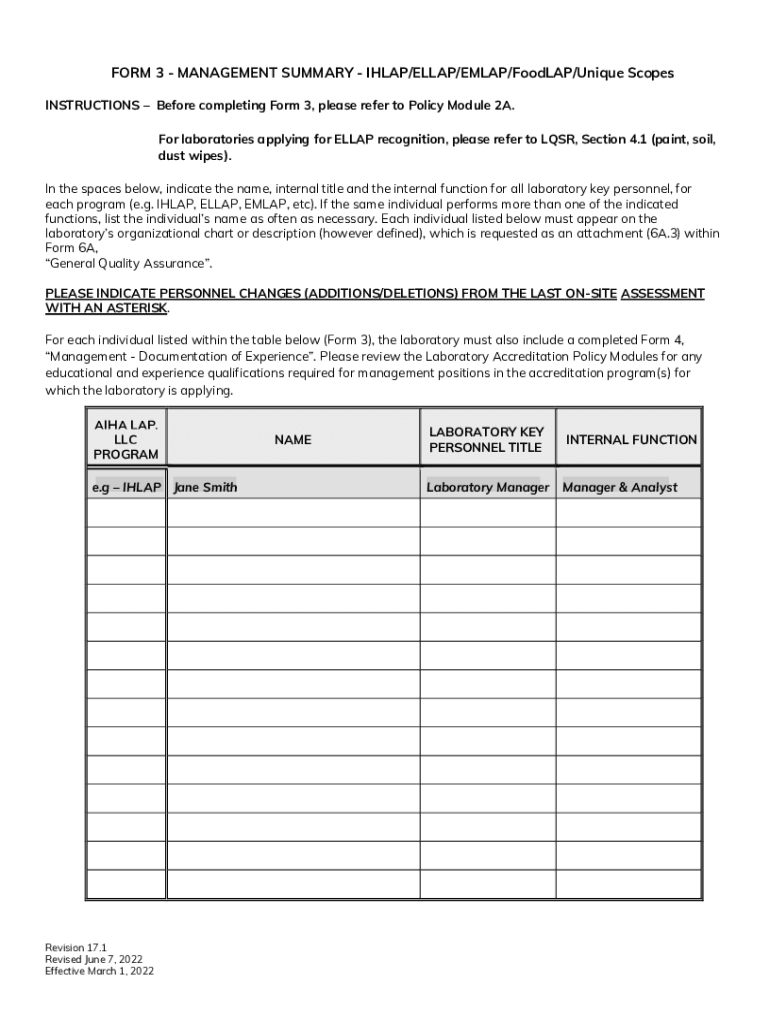Fillable Online FORM 3 - MANAGEMENT SUMMARY- IHLAP/ELLAP/EMLAP/FoodLAP ...