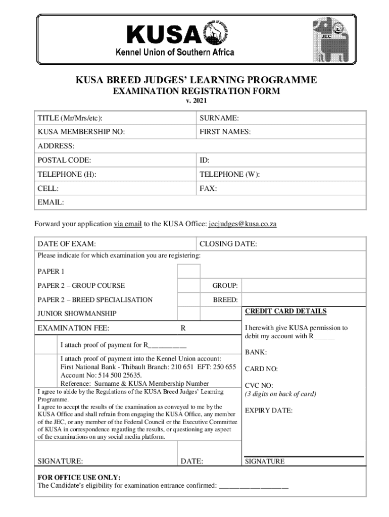 Fillable Online KUSA BREED JUDGES' LEARNING PROGRAMME Fax Email Print ...
