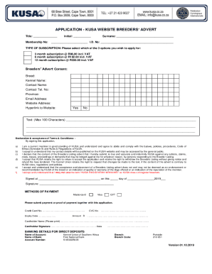 Fillable Online application - kusa website breeders' advert Fax Email ...