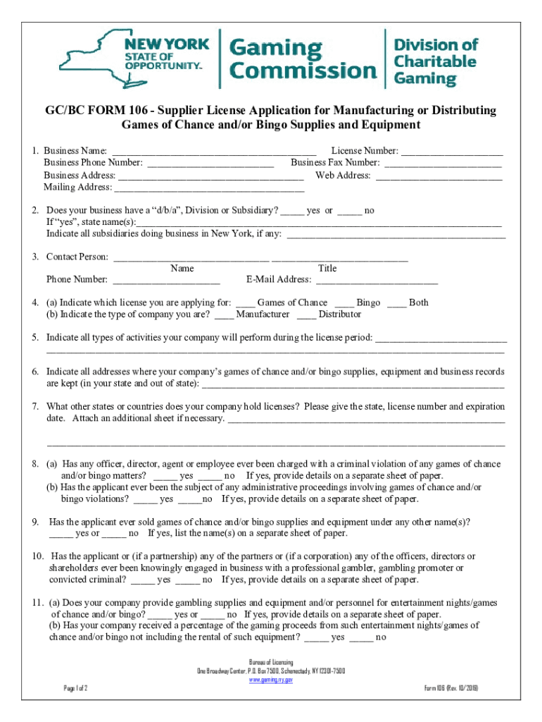 Fillable Online Form 106 Download Printable PDF or Fill Online Supplier ...