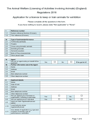 Fillable Online Application Form - Keeping or Training Animals for ...