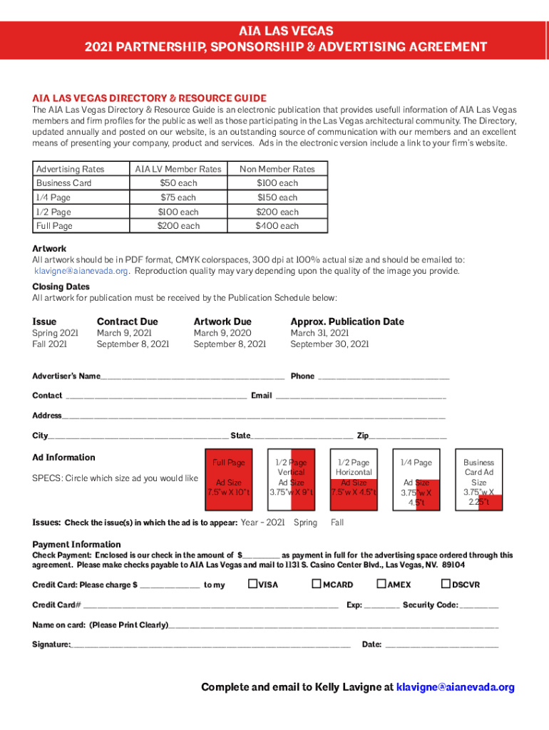 Fillable Online AIA LAS VEGAS 2021 PARTNERSHIP, SPONSORSHIP & ADVERTISING AGREEMENT Fax Email ...
