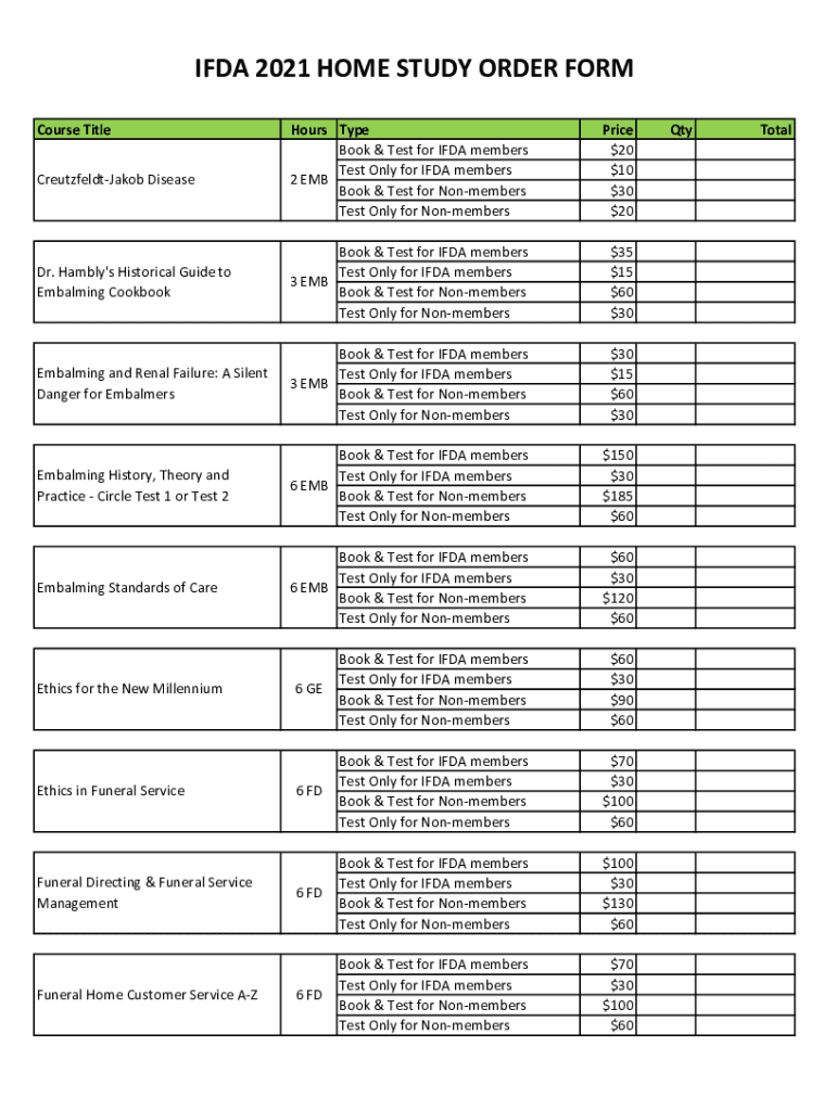Fillable Online IFDA 2021 HOME STUDY ORDER FORM - cdn.ymaws.com Fax ...
