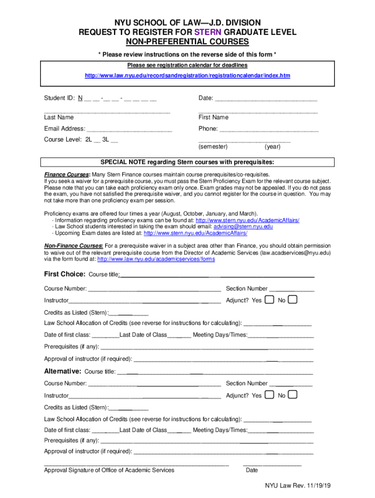 Fillable Online Stern-Non-Preferential-Course-Request-Form-Spring-2020 ...