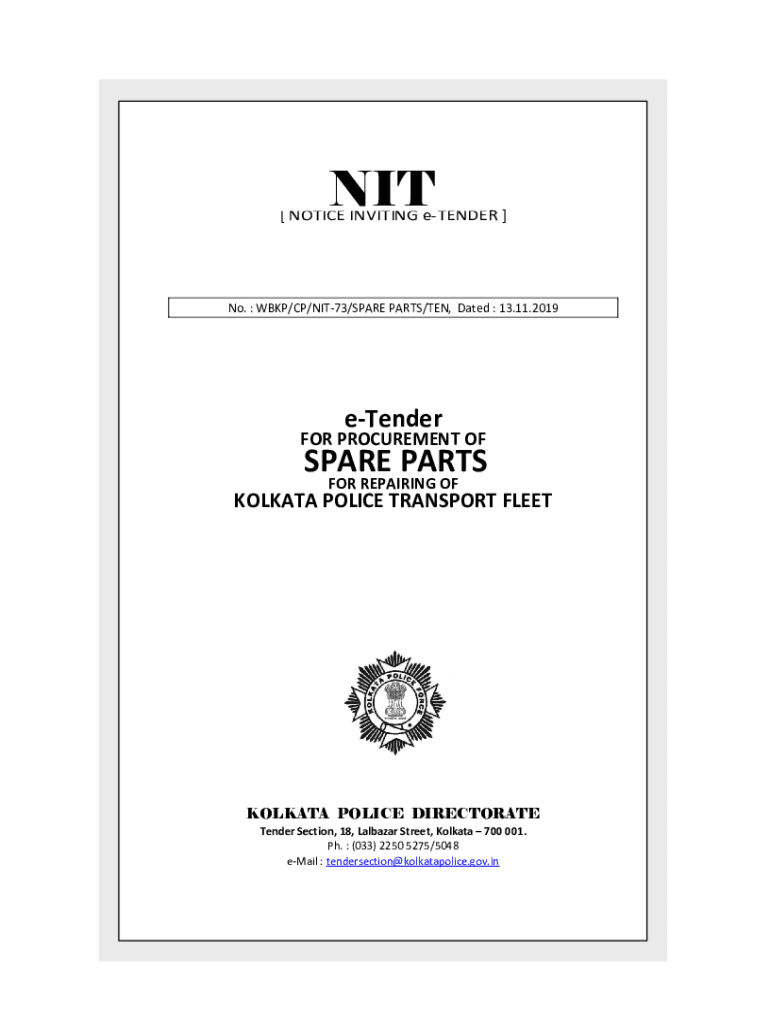 Fillable Online TENDER NO WBPHIDCL/ACE/NIT- 78(e)/2018-2019 West Bengal Police ... Fax Email ...