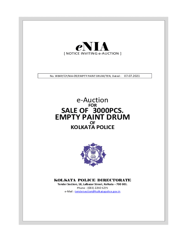 Fillable Online EMPTY PAINT DRUM - Kolkata Police Fax Email Print ...
